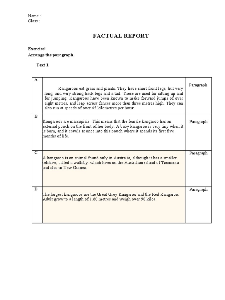 Factual Report: Exercise! Arrange The Paragraph. Text 1 A | PDF ...