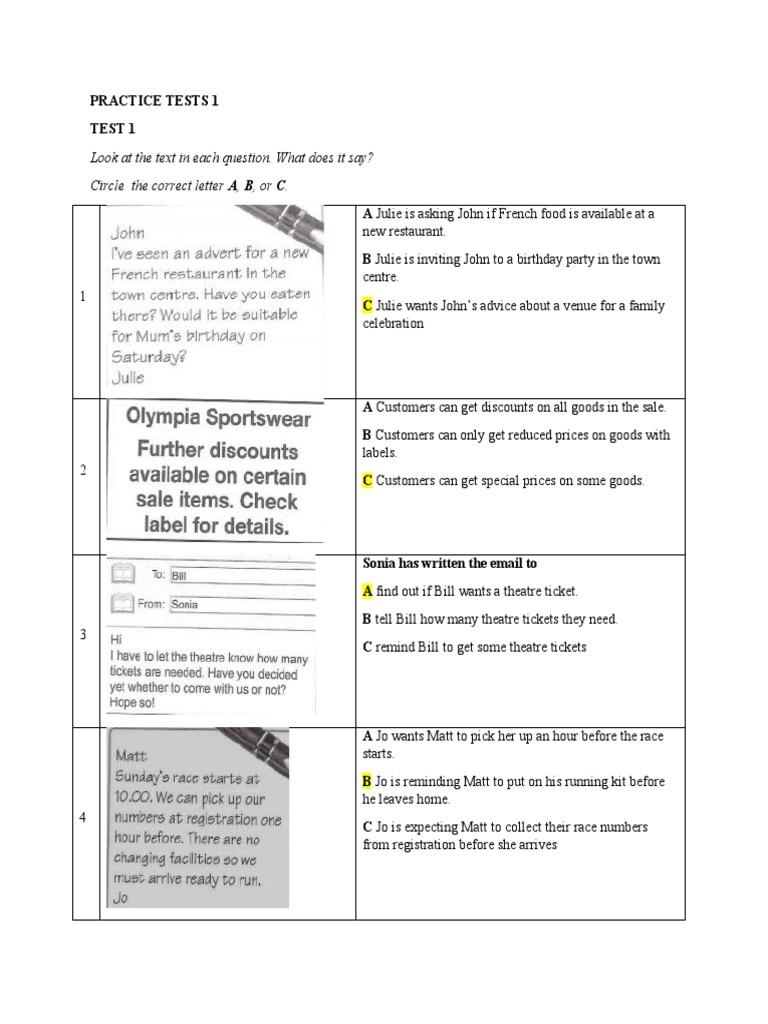 Practice Tests 1: Comprehension Questions about Short Written Passages ...