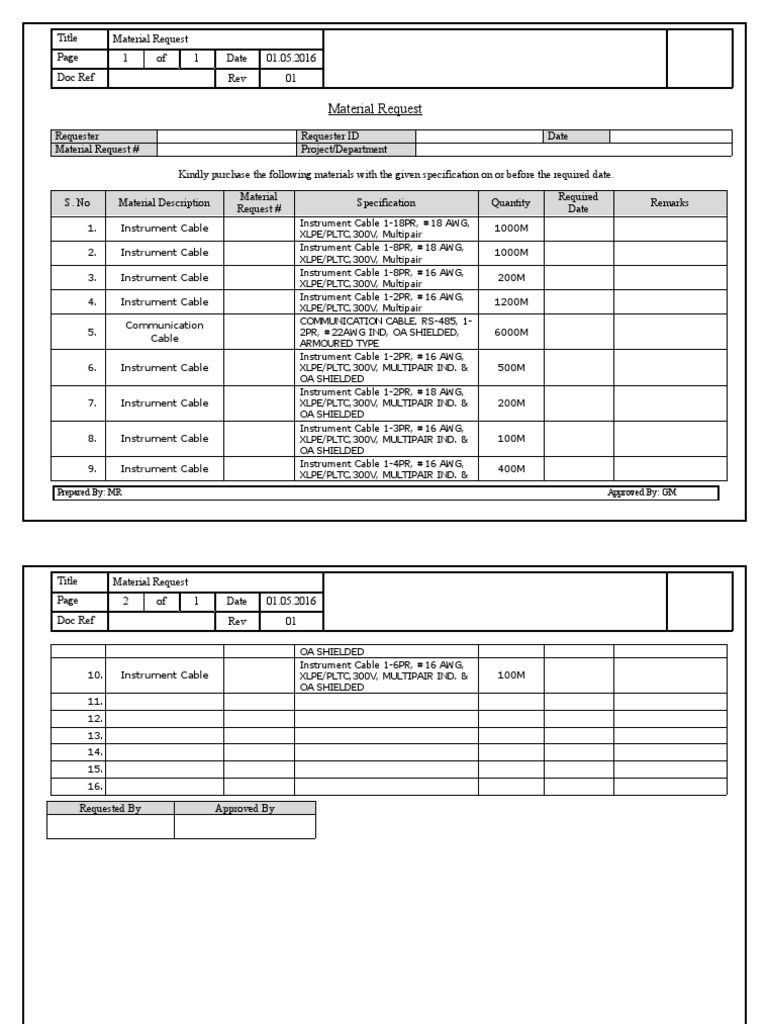 Instrument Cable Specification Request | PDF