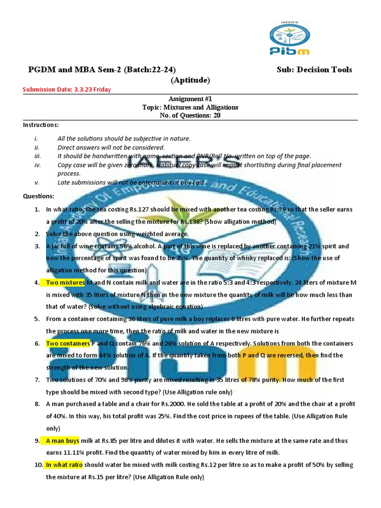 Assignment 1 Sem 2 Mixtures And Alligation 5 6 920230225161229