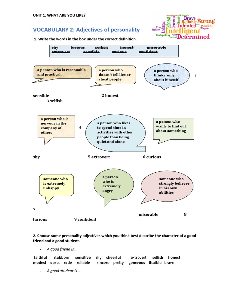 VOCABULARY 2. Adjectives of Personality | PDF