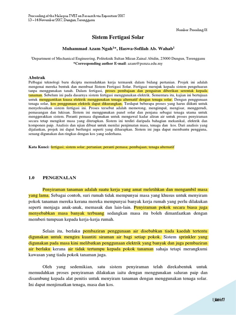 Sistem Fertigasi Solar di Dungun | PDF | Sains & Matematika | Teknologi ...