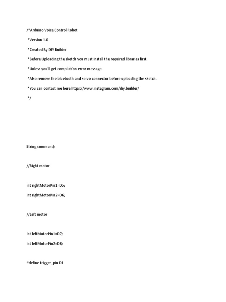 Arduino Voice Control Robot Code Pdf Computer Engineering Computing