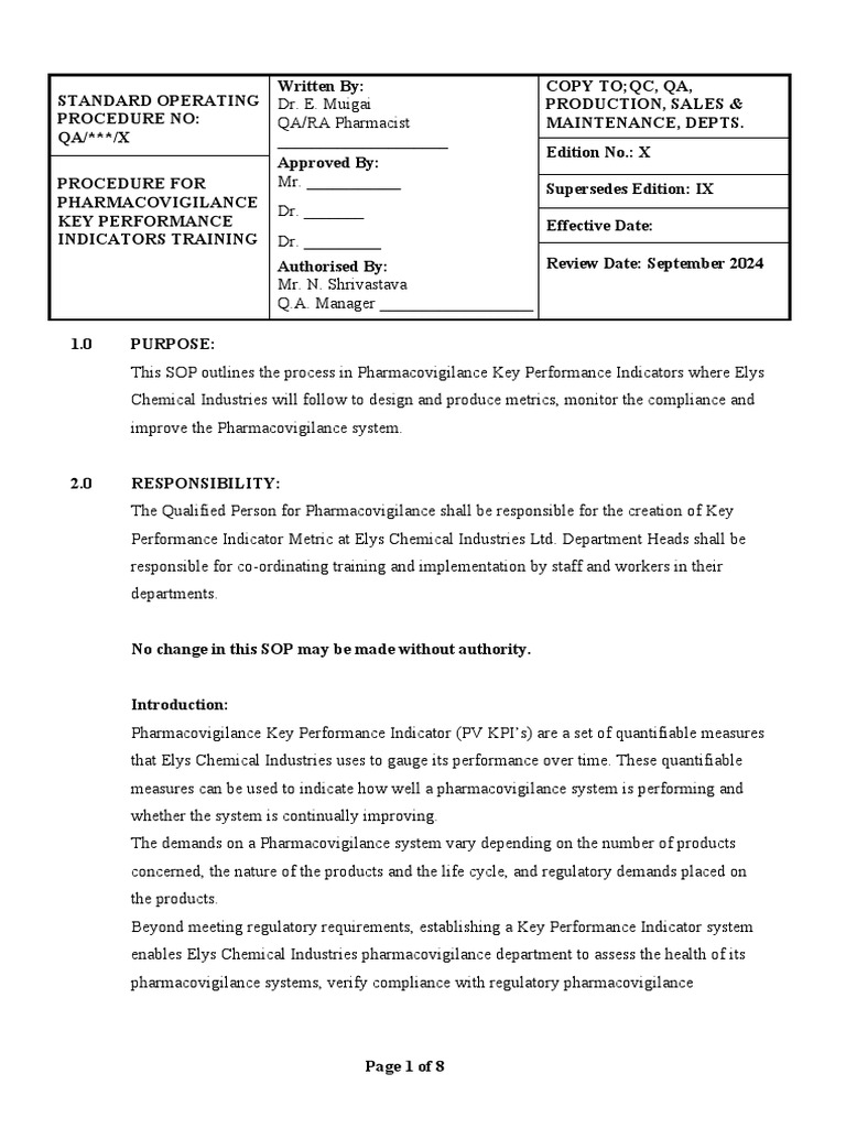 Standard Operating Procedure For Key Peformance Indicators | PDF ...