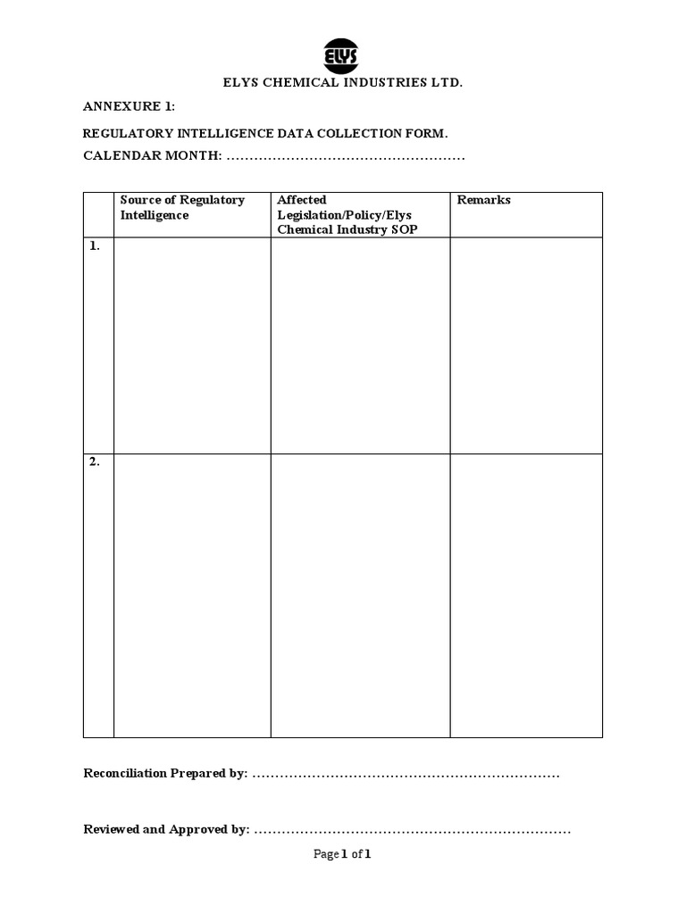 Regulatory Intelligence Form | PDF | Finance & Money Management | Law