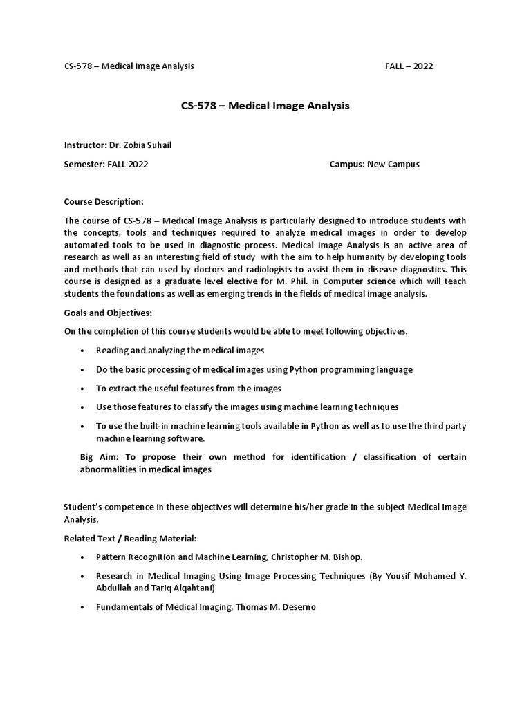 CS-578 - Medical Image Analysis | PDF | Machine Learning | Accuracy And Precision