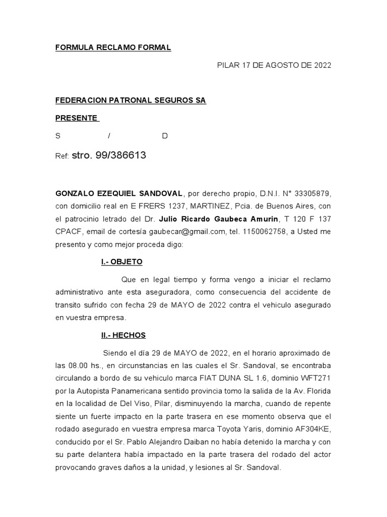 Reclamo Administrativo | PDF | Daños y perjuicios