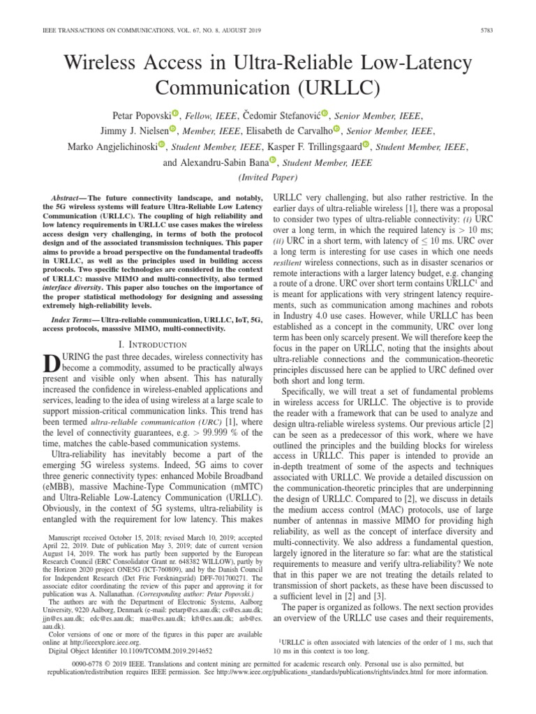 Wireless Access In Ultra Reliable Low Latency Communication Urllc Pdf Latency Engineering 