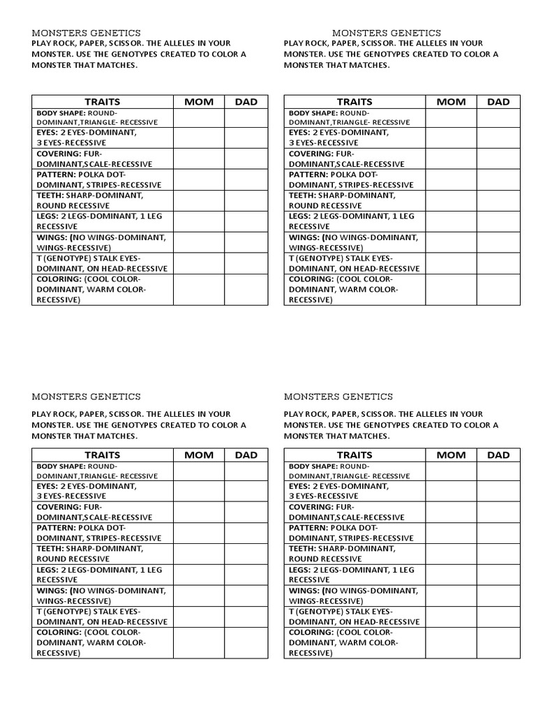 Monster Genetics Game - Design Your Creature | PDF | Dominance ...