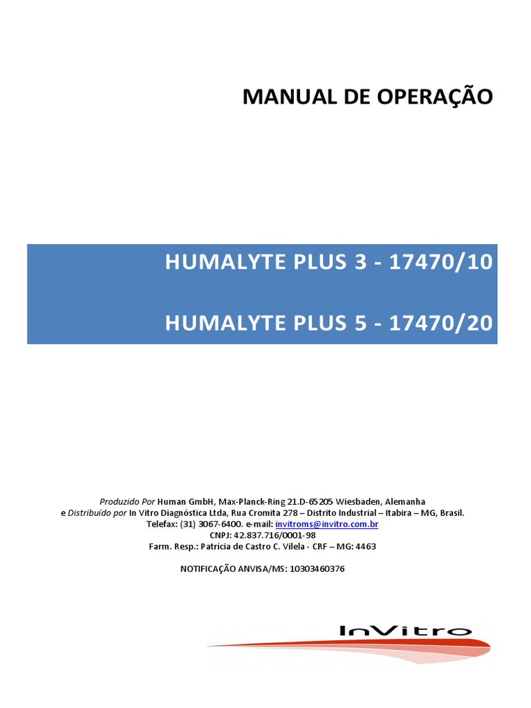 Manual de Operação Humalyte Plus 3 e 5 | PDF | Ph | Cloro