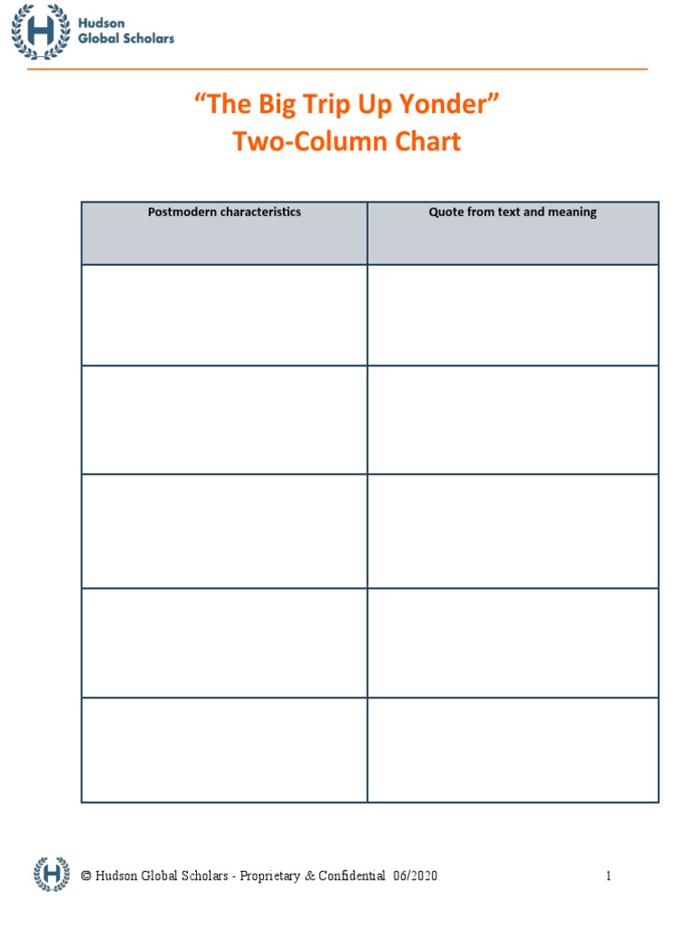 The Big Trip Up Yonder Two Column Chart | PDF