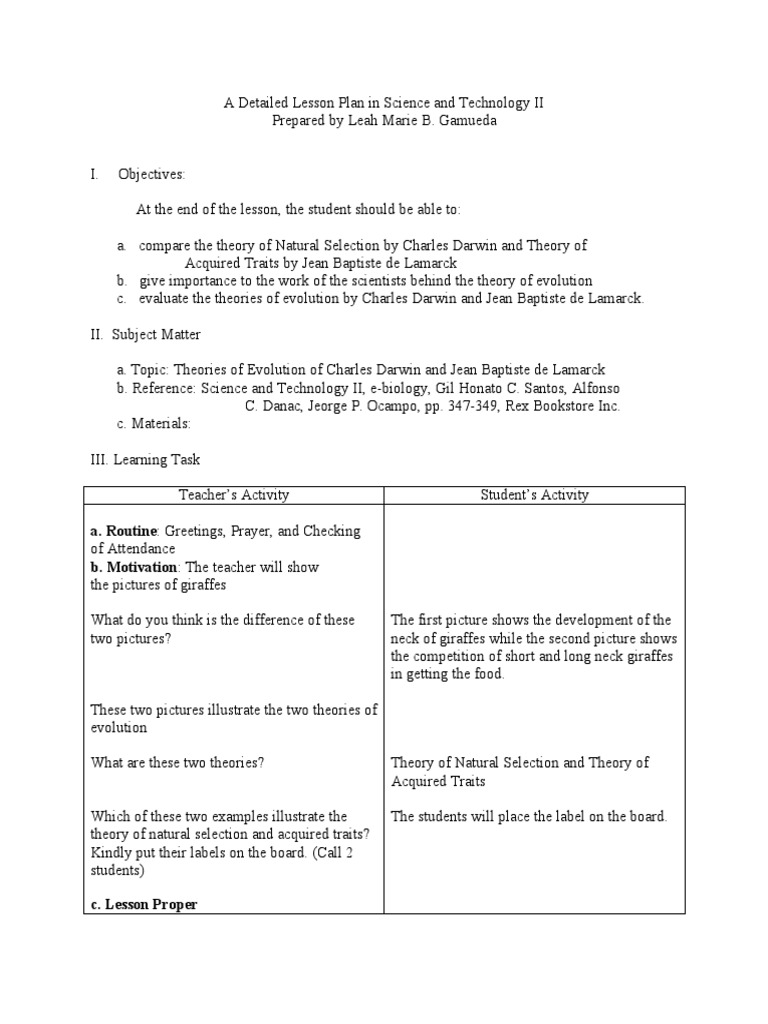 Evolution Theories Lesson Plan | PDF | Natural Selection | Evolution