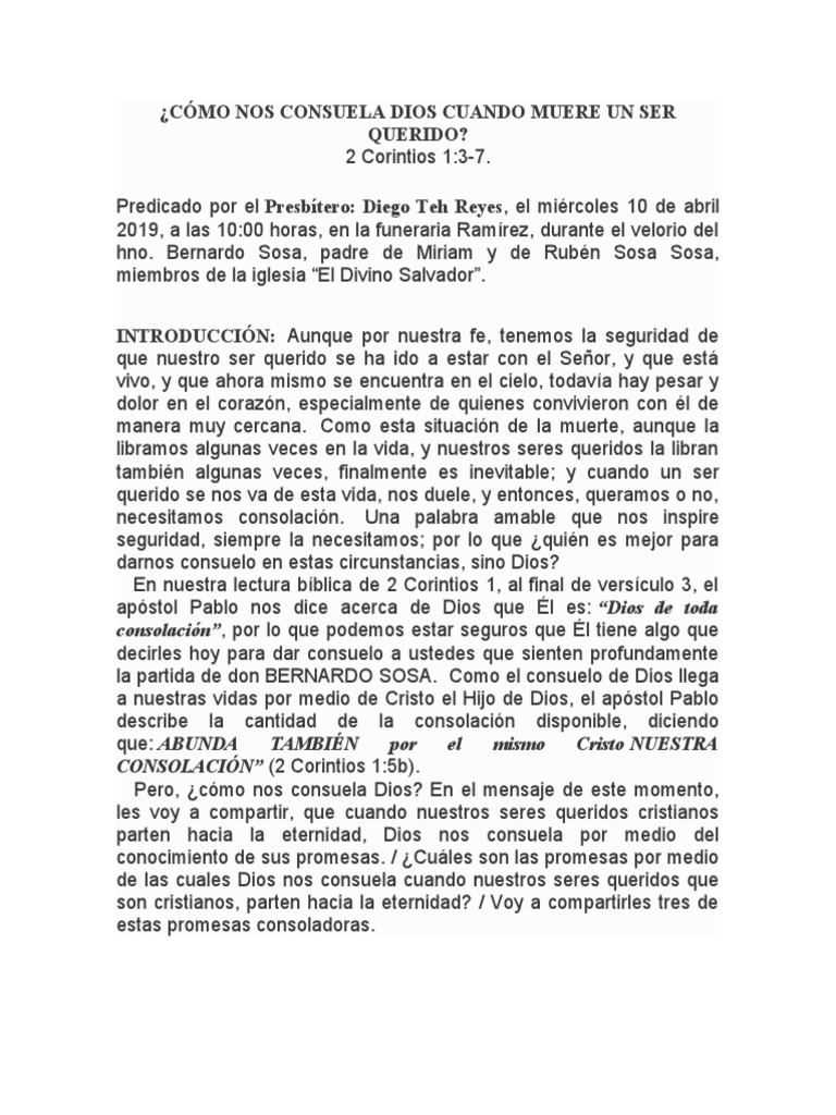 Consuelo divino en la pérdida de un ser querido | PDF | Jesús | Juan el ...