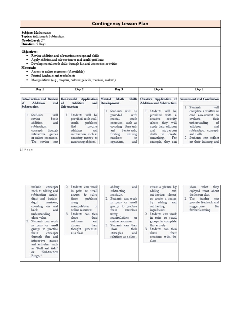 Contingency Lesson Plan in Grade 2 | PDF | Mathematics | Lesson Plan