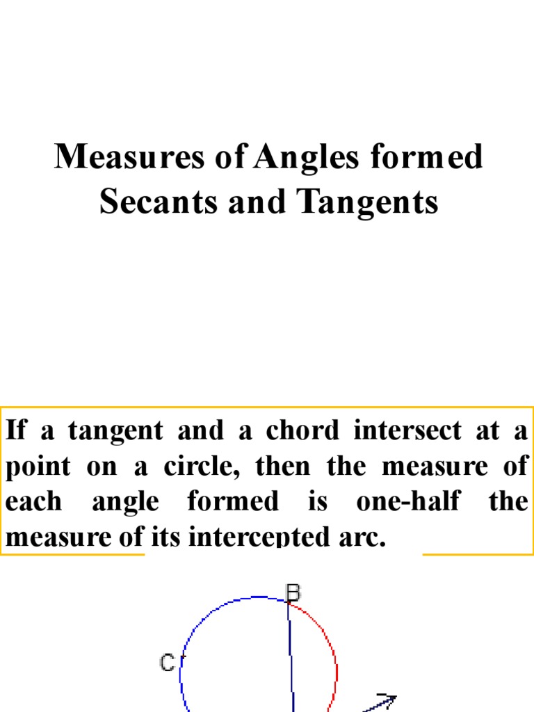 Measures of Angles Formed Secants and Tangents | PDF | Circle ...