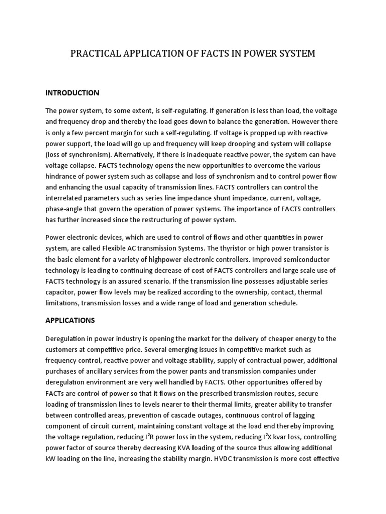 Practical Application of Facts in Power System | PDF | Electric Power ...