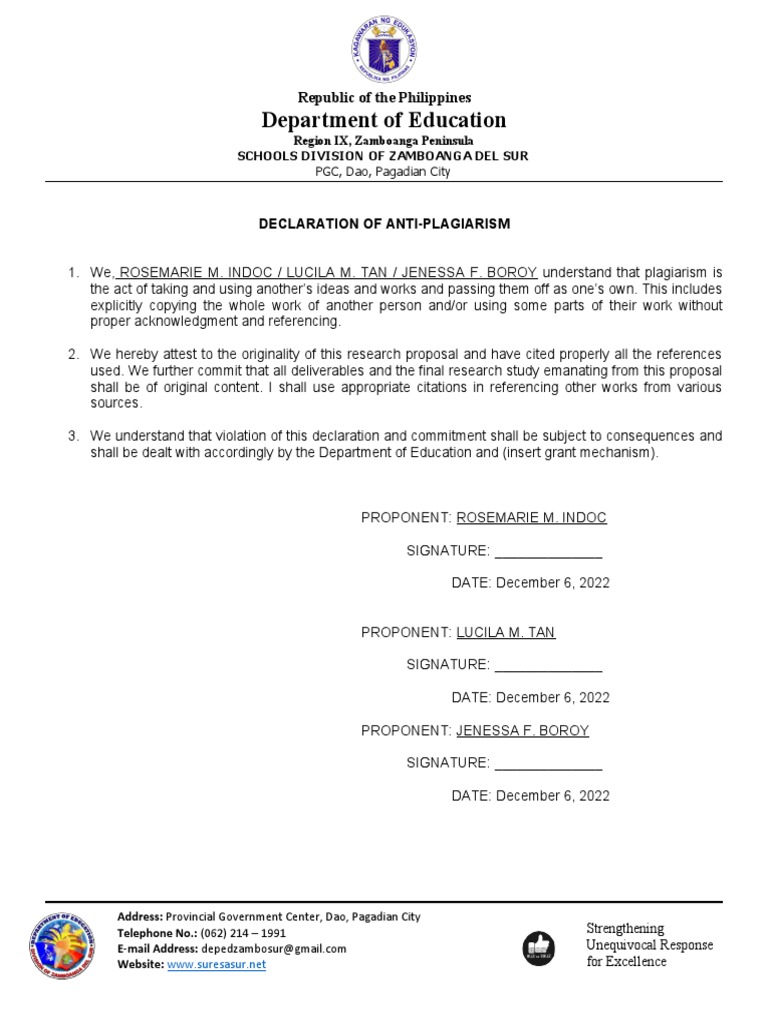Anti-Plagiarism and Conflict of Interest Declaration | PDF | Government ...