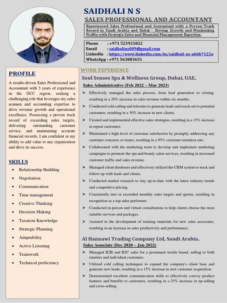 Saidhali+NS+(SL)Ltst+Resume+Vrt | PDF | Sales | Customer