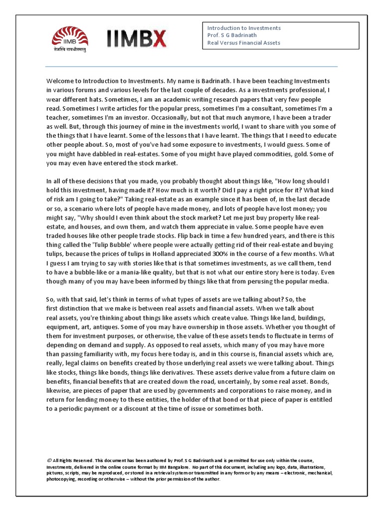 2 (A) - Real Asset Vs Financial Asset | PDF | Investing | Stocks