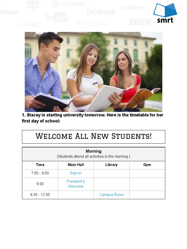 Stacey's First Day University Timetable and Plans | PDF
