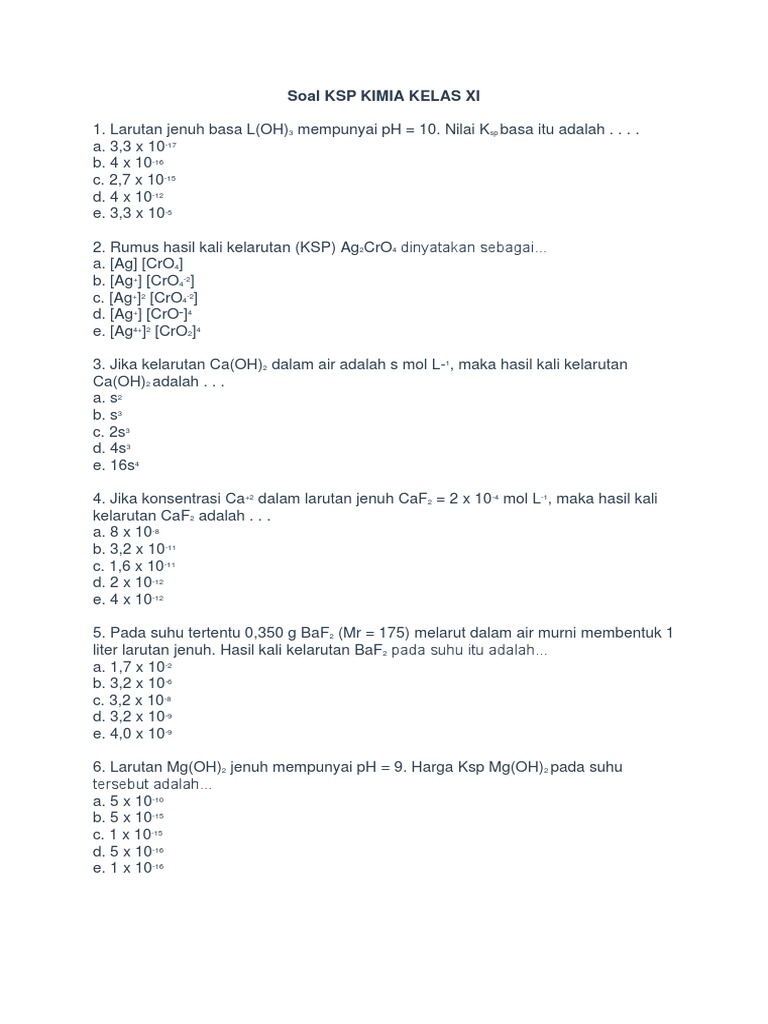 Soal KSP KIMIA KELAS XI | PDF