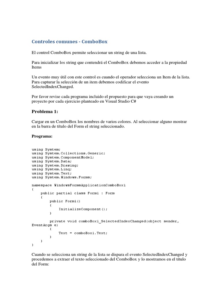 Controles Comunes ComboBox | PDF | C Sharp (lenguaje de programación ...