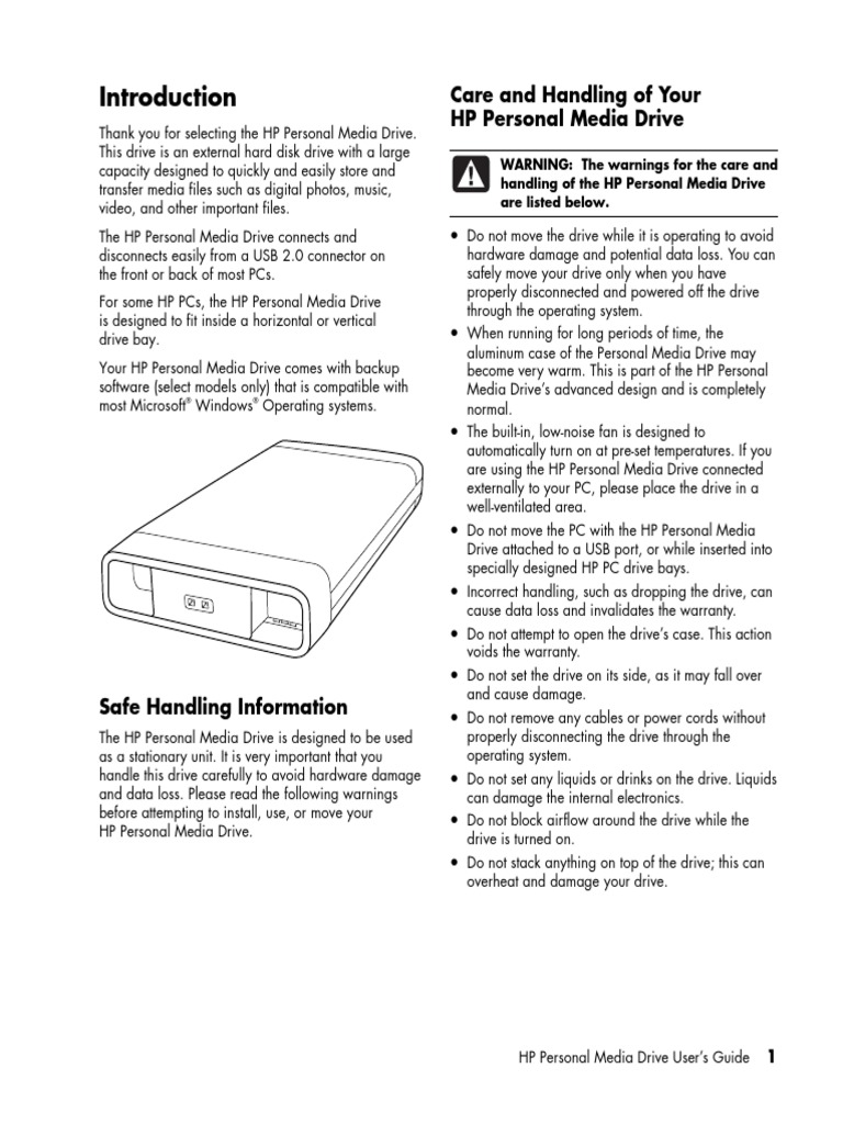 Care and Handling of Your HP Personal Media Drive | Download Free PDF | Personal Computers | Usb