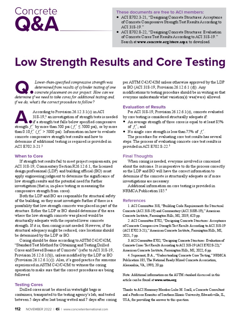Concrete Low Strength Break Results and Core Testing | PDF | Concrete