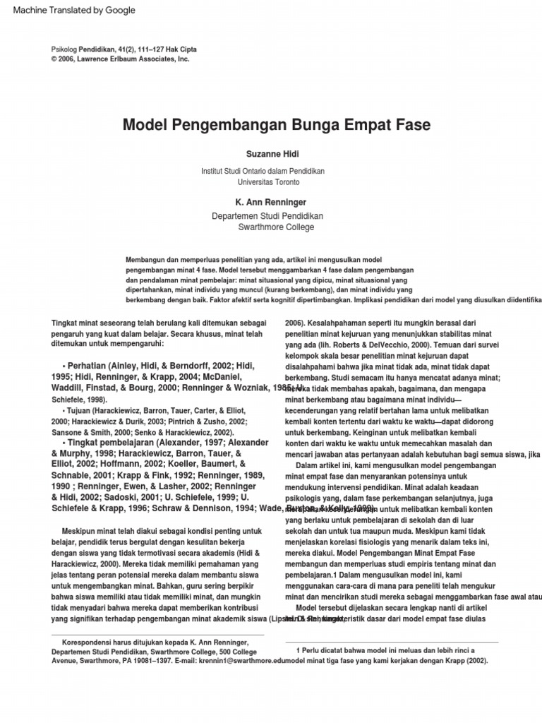 The Four Phase Model of Interest Develop | PDF