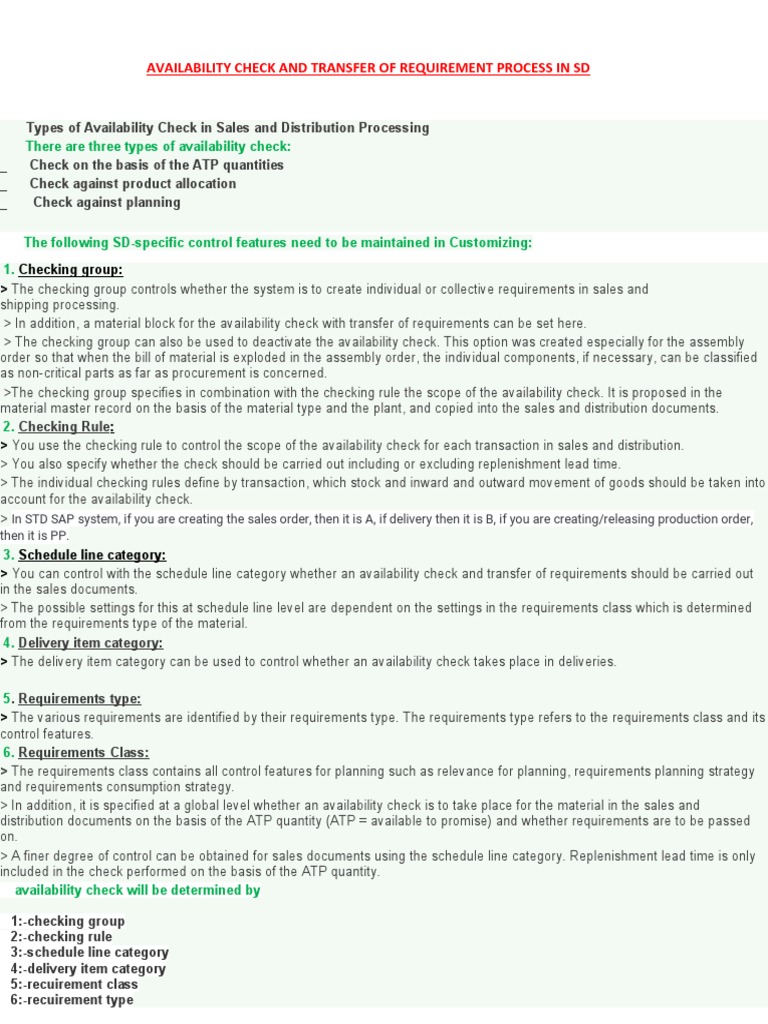 Avalability Check and Transfer of Requirnment Process in SD | PDF ...