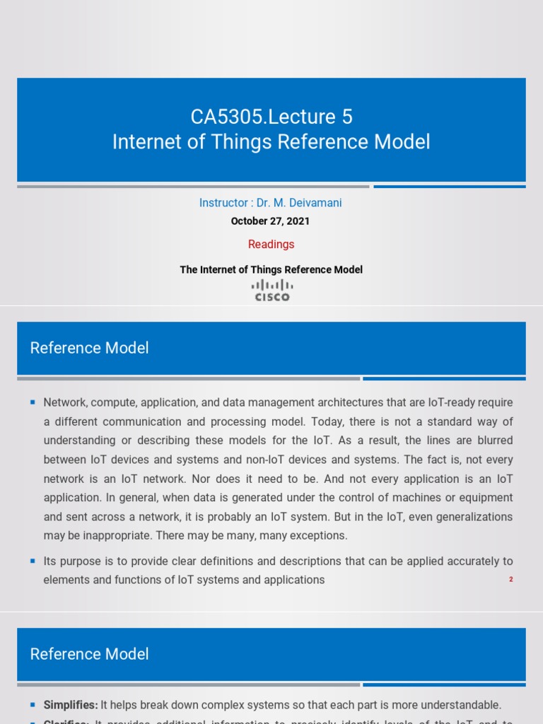 CA5305.Lecture 5 Internet of Things Reference Model: Instructor: Dr. M ...