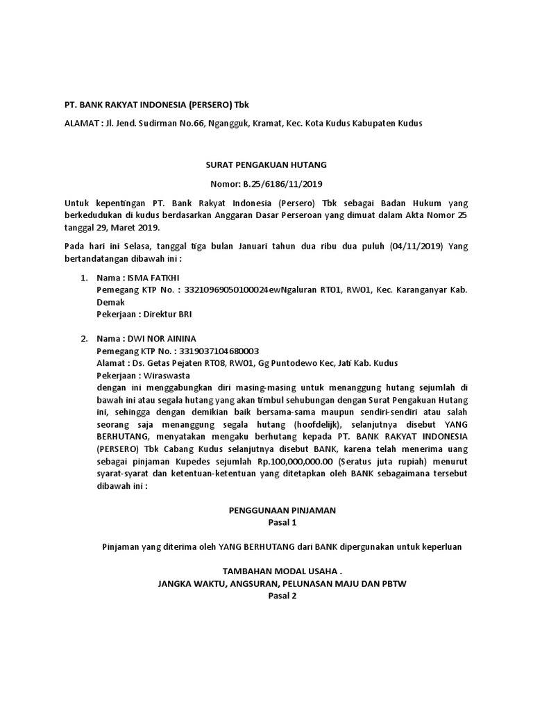 Surat Pengakuan Hutang | PDF