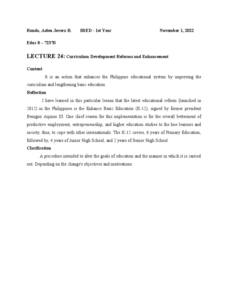 LECTURE 24 - Curriculum Development Reforms and Enhancement (CRP) | PDF LECTURE 24 - Curriculum Development Reforms and Enhancement (CRP) | PDF