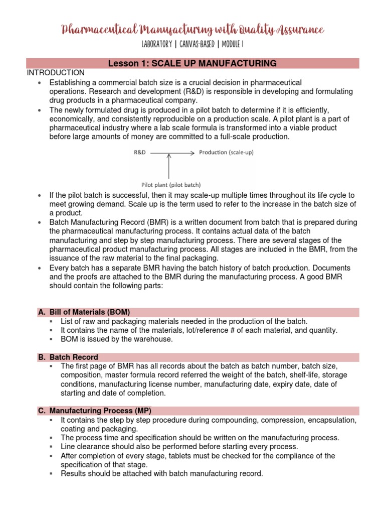 Scale Up Manufacturing Processes | PDF | Prescription Drugs | Medical ...