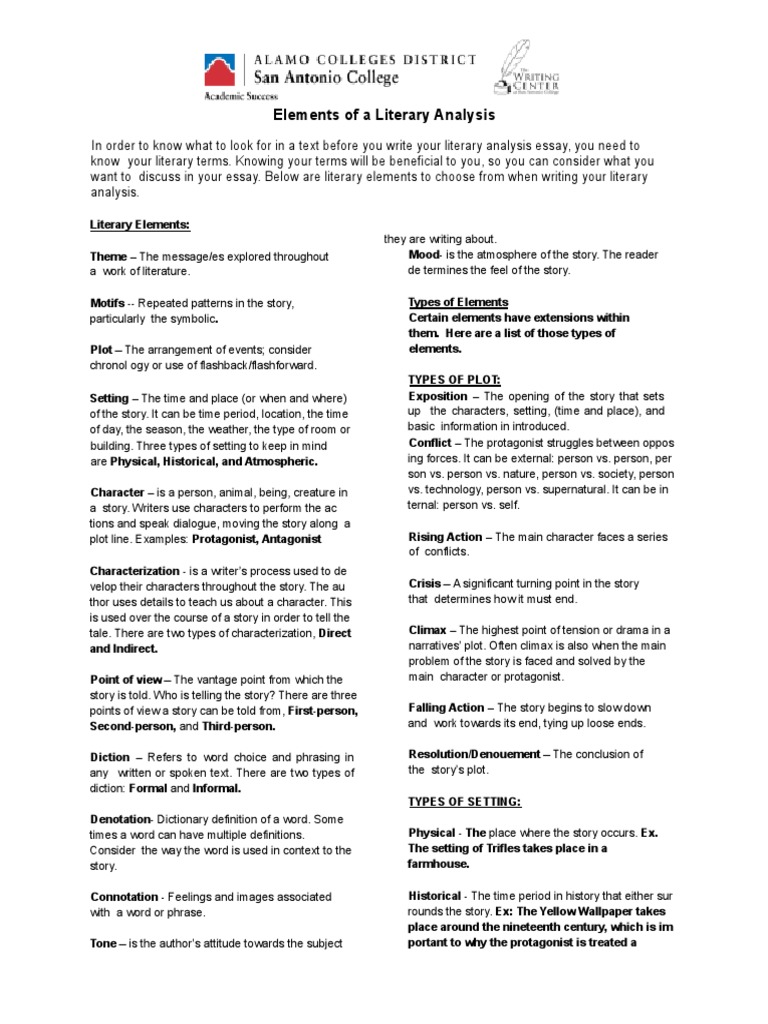 An In-Depth Guide to Literary Elements and Devices for Literary Analysis | PDF | Narration ...