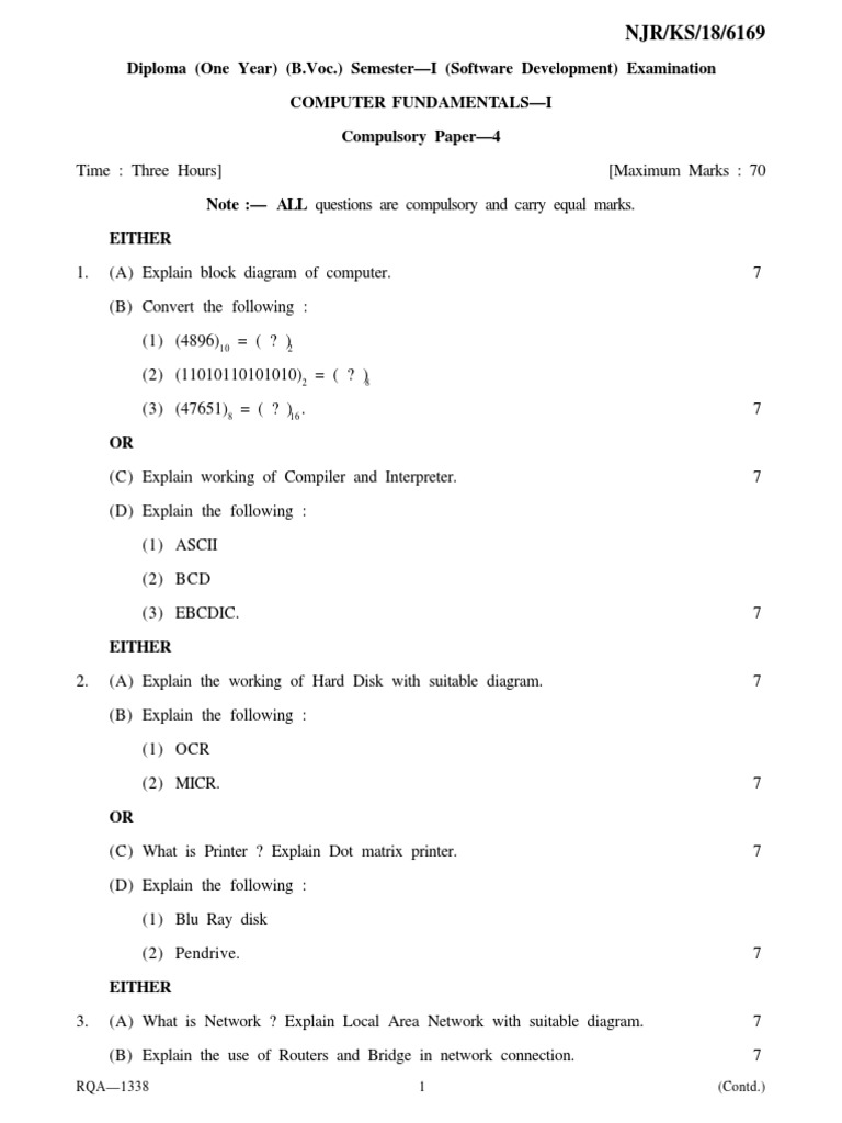 Diploma (One Year) (B.Voc.) Semester-I (Software Development ...