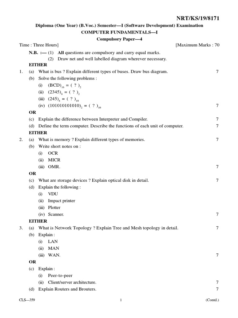 Diploma (One Year) (B.Voc.) Semester-I (Software Development ...