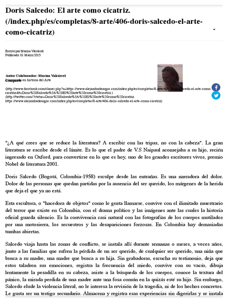 Doris Salcedo - El Arte Como Cicatriz - Coì Pia 2 | PDF