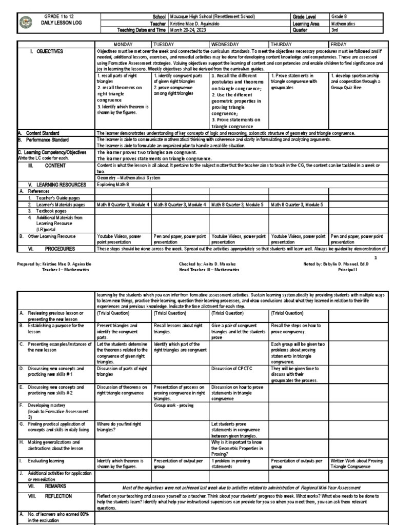 27 - March20-24 Lesson Log | PDF | Cognition | Learning