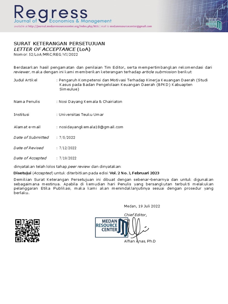 Surat Keterangan Persetujuan: Letter of Acceptance (Loa) | PDF
