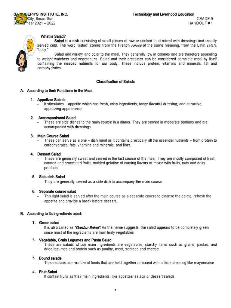 Grade 9 Salad Preparation Guide | PDF | Salad | Cuisine