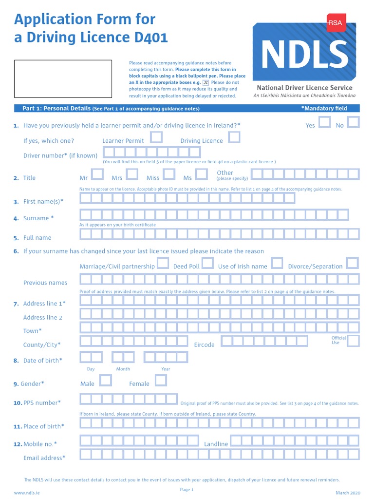 D401 Full Licence App Form | PDF | Driver's License | Truck