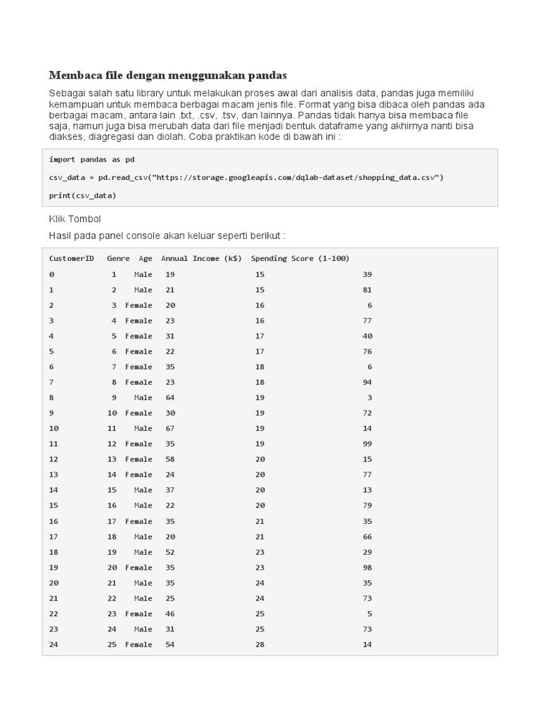 Membaca File Dengan Menggunakan Pandas | PDF