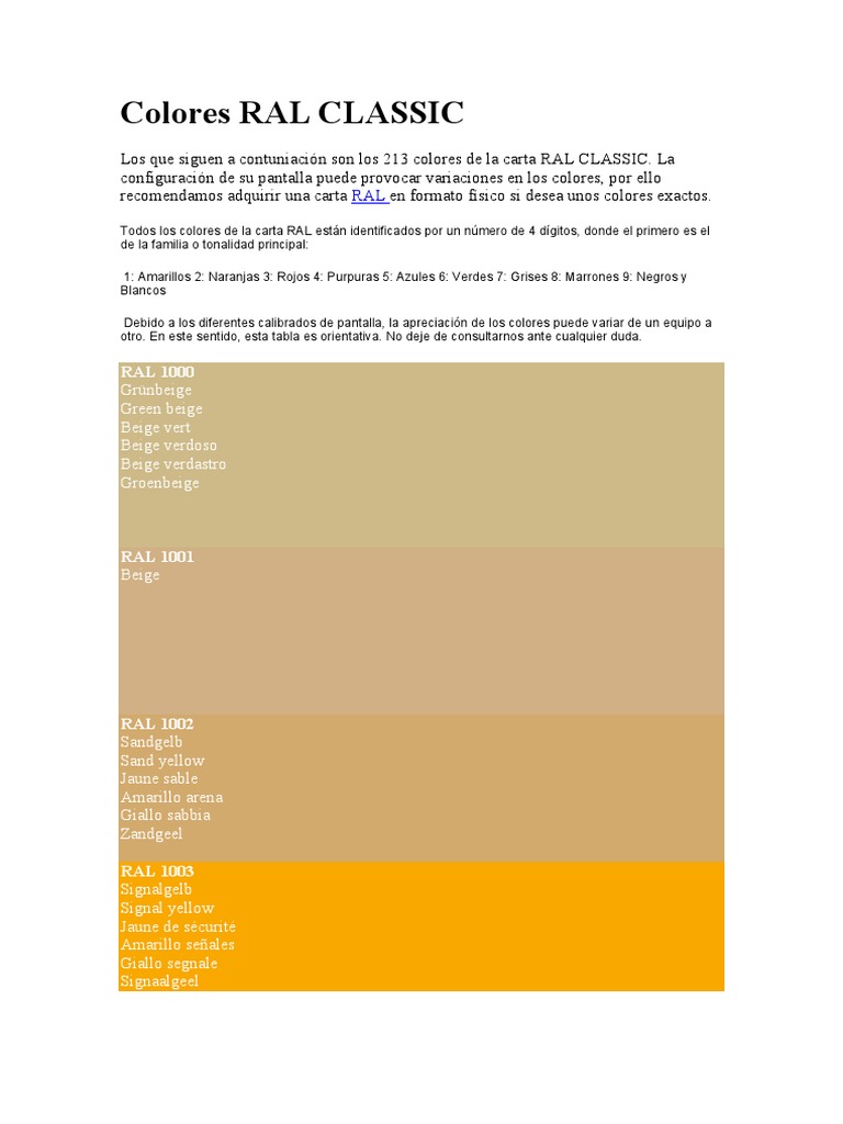 Carta Colores RAL CLASSIC PDF | PDF | marrón | Color