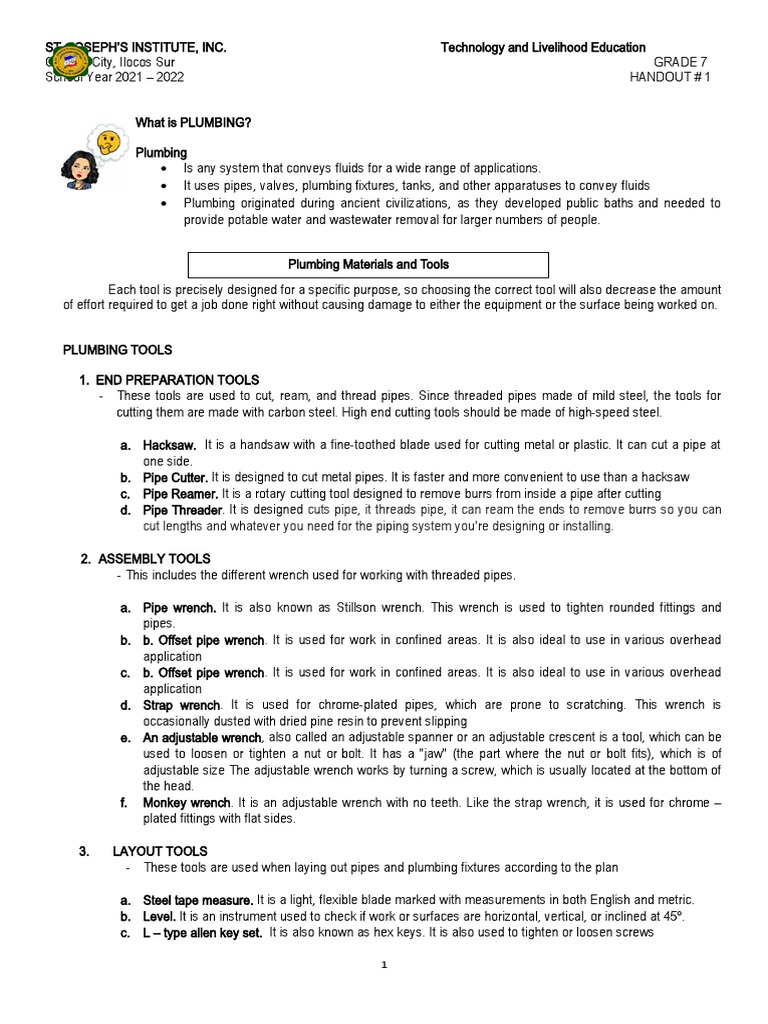 TLE GRADE 7 Handout 1 (Third Quarter) | PDF | Plumbing | Pipe (Fluid Conveyance)