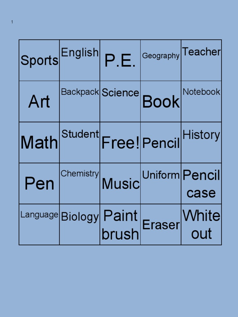 Bingo School Subjects | PDF | Pencil | Science