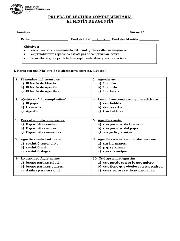Prueba El Festín de Agustín | PDF
