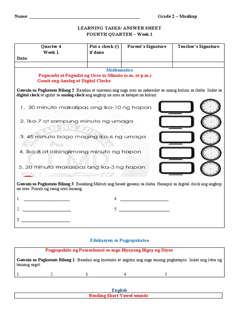 Pagsasabi at Pagsulat NG Oras Sa Minuto (A.m. at P.M.) Gamit Ang Analog ...