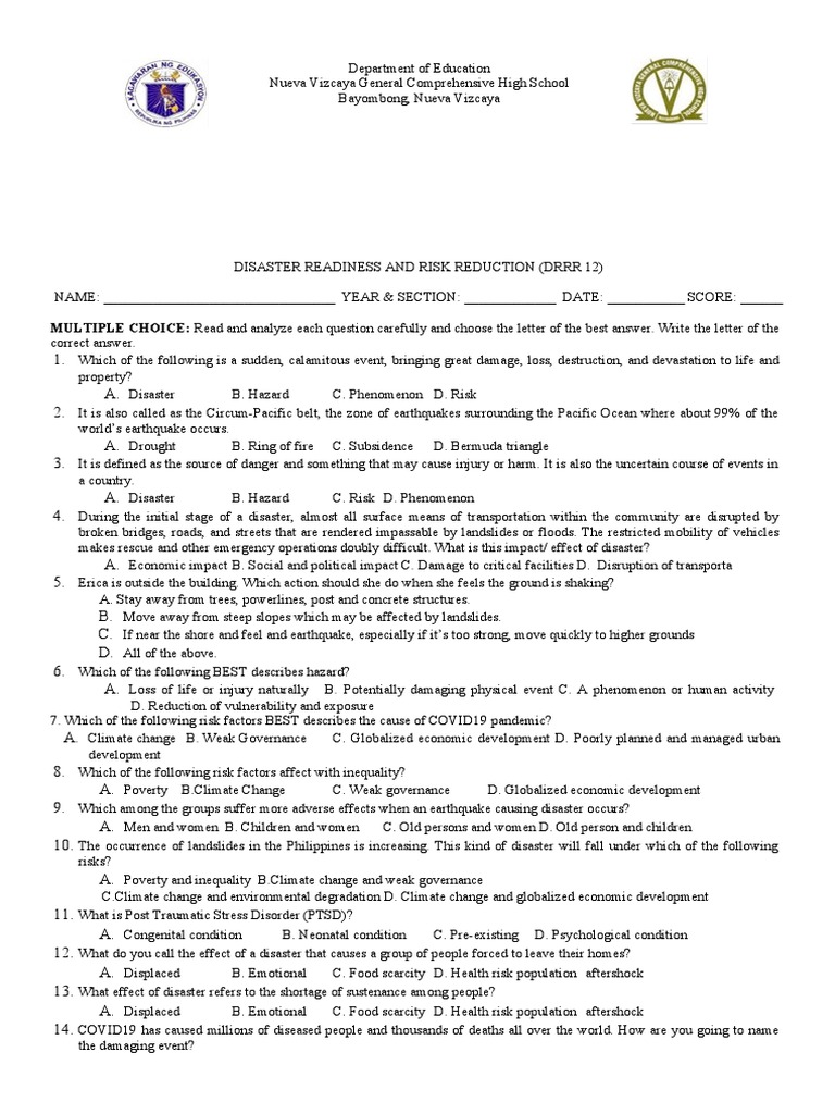 Long Quiz | PDF | Hazards | Earthquakes