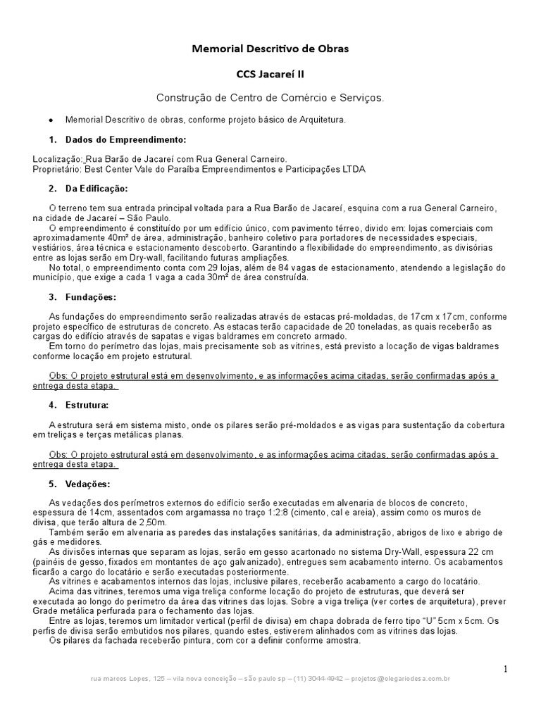 Memorial Descritivo - Modelo Shell | PDF | Iluminação pública | Drywall
